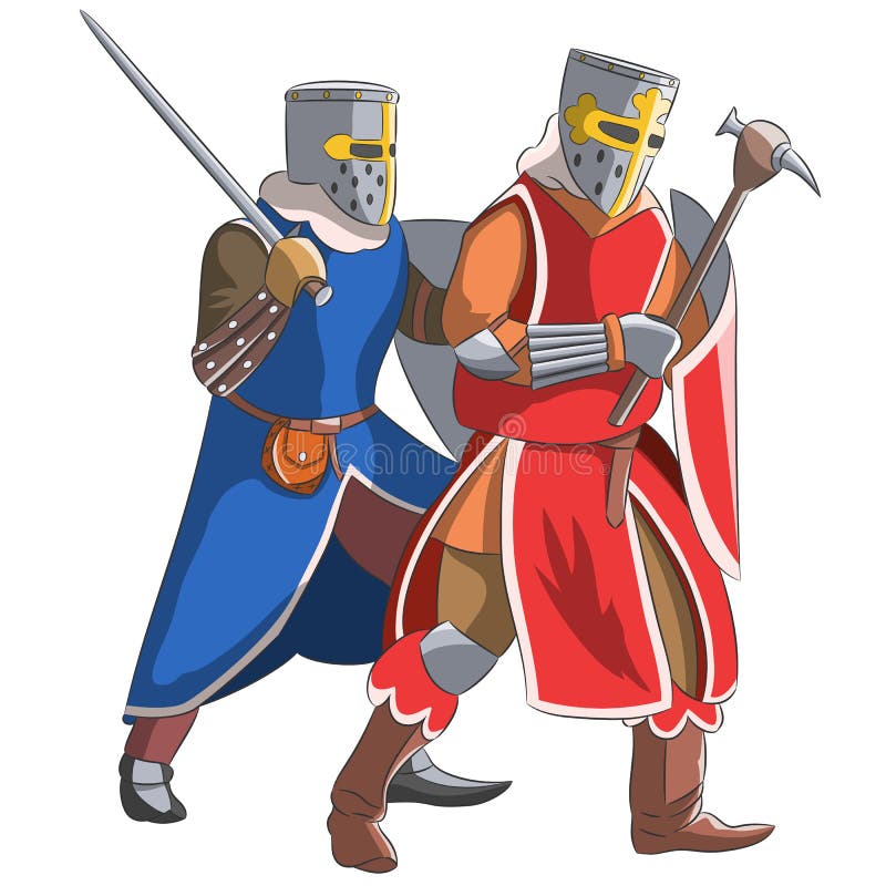 Two Walking Men in Knightly Armor Isolated on White Background. Stock ...