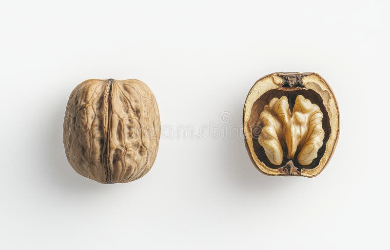 Two Walnuts on White Background One Whole, One Cracked Open Stock ...