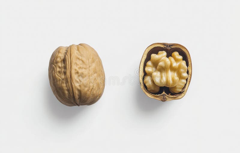 Two Walnuts on White Background Whole and Halved Stock Illustration ...
