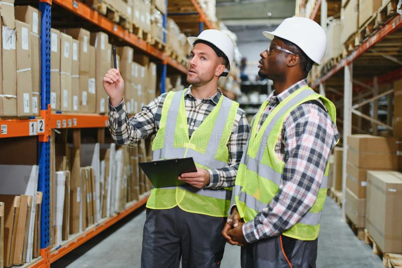 Two Warehouse Workers. Logistic and Business Export Concept Stock Image ...