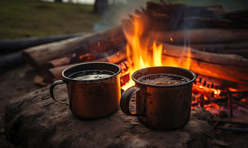 Two Warm Mugs of Hot Chocolate by the Cozy Fireplace Stock Illustration ...