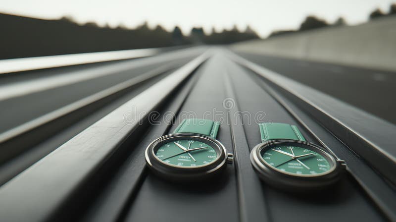 Two Watches are Placed on a Bench, One of Which is Green Stock Photo ...