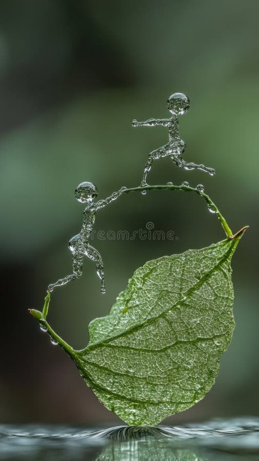 Two Water Droplets Shaped Like Tiny Humanoid Figures Helping Each Other ...