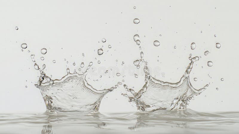 Two Water Droplets Splashing, Creating Crown-shaped Sprays Against a ...