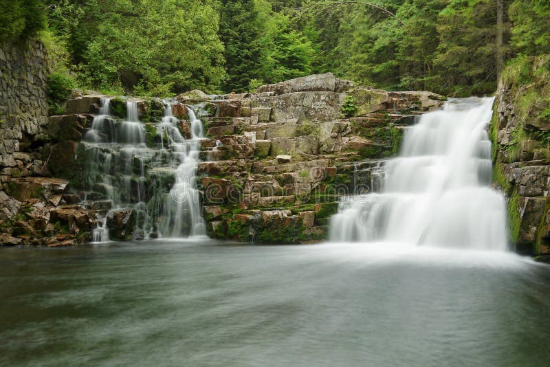 Two waterfalls stock image. Image of fall, forest, rock - 86607195