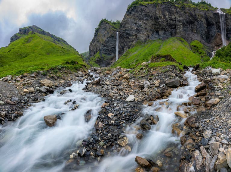 Two Waterfalls that Fall Down a Cliff Stock Image - Image of europa ...