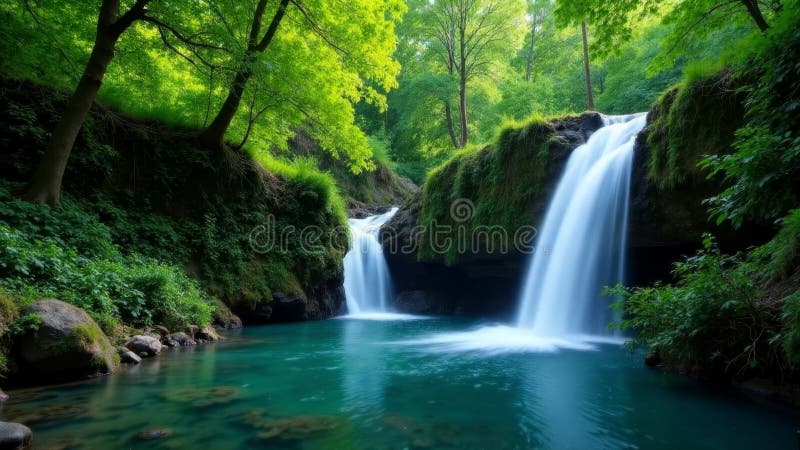Two Waterfalls Next To Each Other in the Jungle Stock Photo - Image of ...