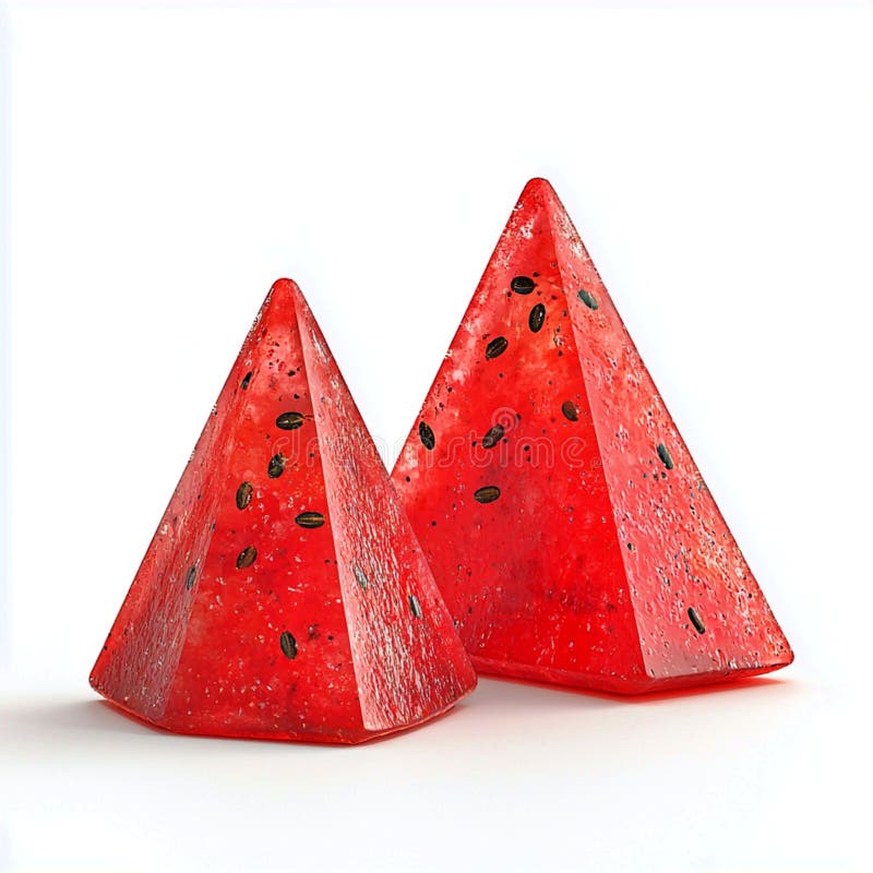 Two Red Watermelon Pyramids with Seeds on a Plain White Surface View ...