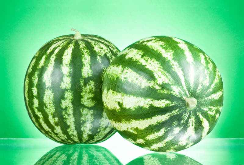 Two Green Fresh Watermelons Stock Image - Image of space, pattern: 43126009