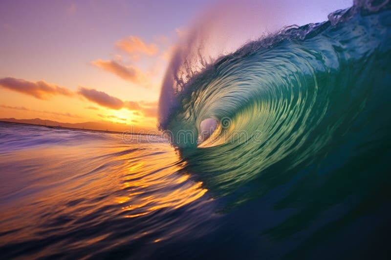 Two Waves Merging in the Ocean during Sunset Stock Photo - Image of ...