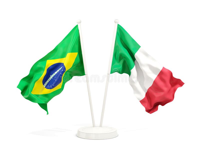 Two Waving Flags of Brazil and Italy Isolated on White Stock ...