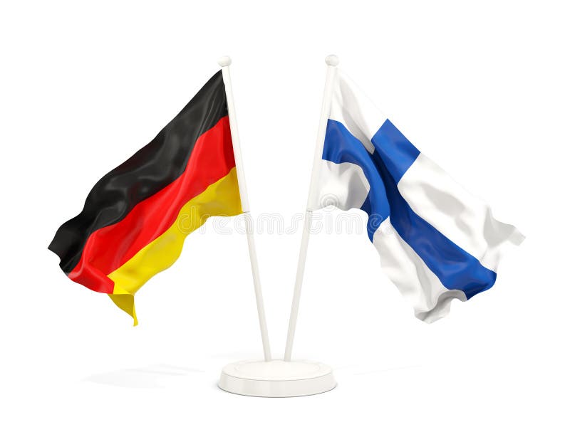 Two Waving Flags of Germany and Finland Isolated on White Stock ...
