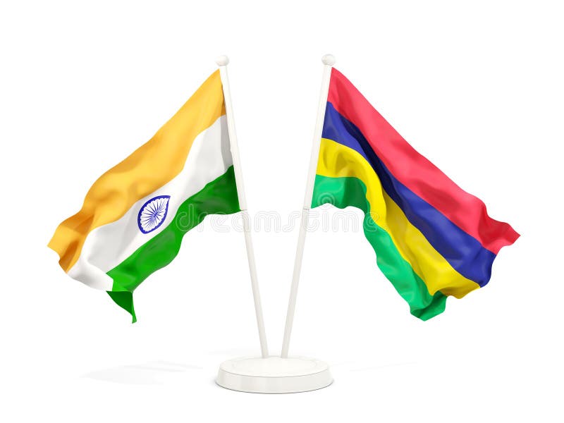 Two Waving Flags of India and Mauritius Isolated on White Stock ...