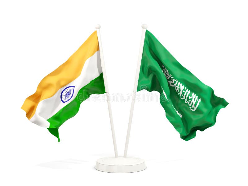Two Waving Flags of India and Saudi Arabia Isolated on White Stock ...