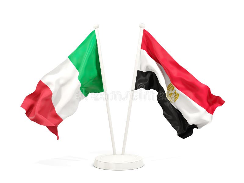 Two Waving Flags of Italy and Egypt Isolated on White Stock ...