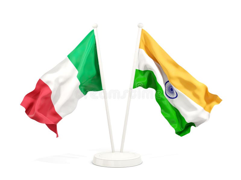 Two Waving Flags of Italy and India Isolated on White Stock ...