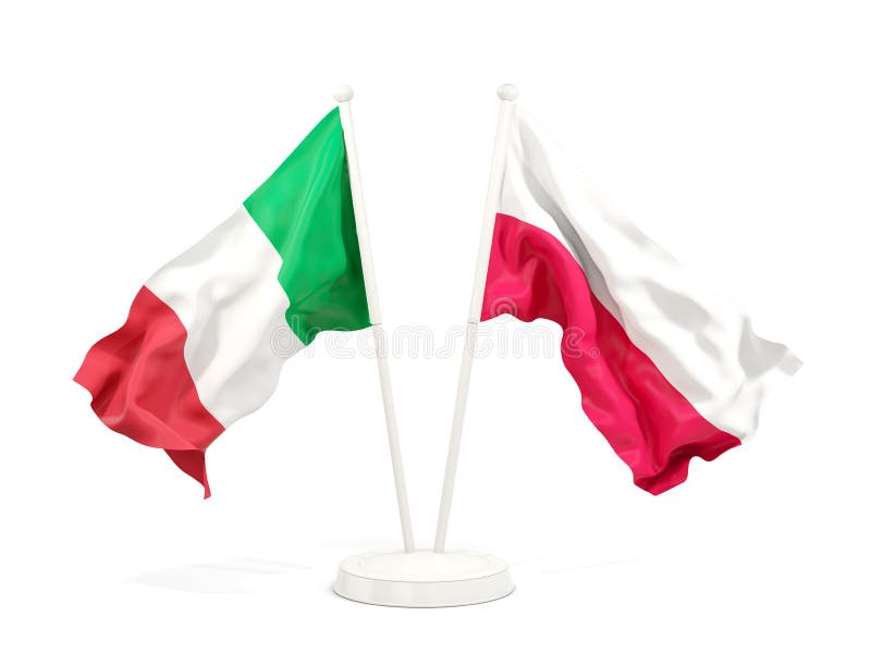 Two Waving Flags of Italy and Poland Isolated on White Stock ...