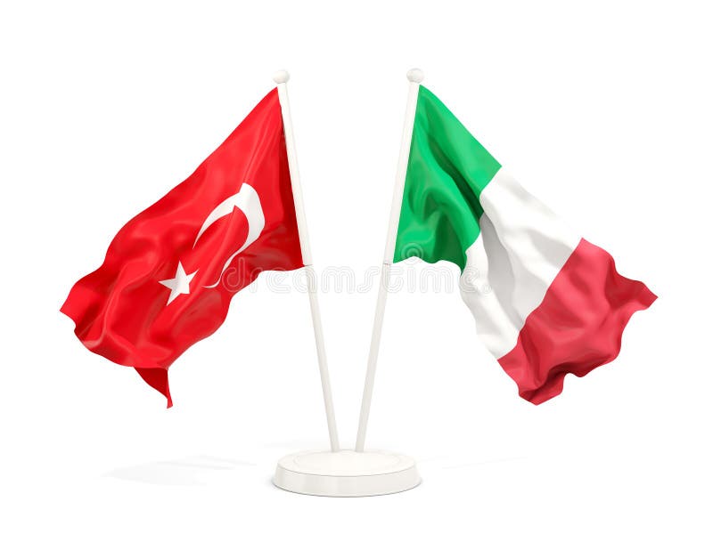 Two Waving Flags of Turkey and Italy Isolated on White Stock ...