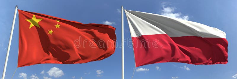 Flags of China and Poland on Flagpoles. 3d Rendering Stock Illustration ...