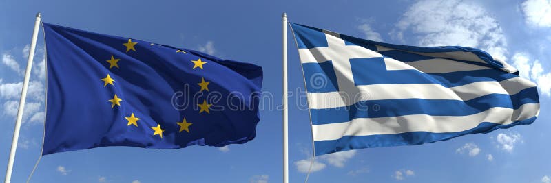 National Flags of the European Union and Greece, 3d Rendering Stock ...