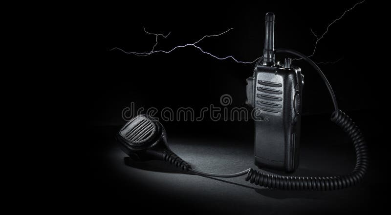Two Way Radio and Microphone with Lightning Stock Image - Image of ...