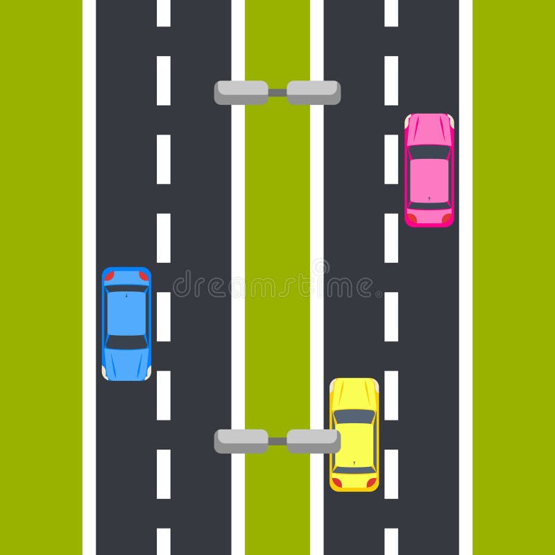 Two Way Roadway Vector Illustration Top View. Stock Vector ...