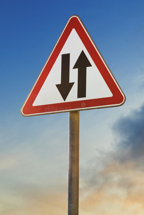 Two way traffic road sign stock image. Image of arrow - 110138001