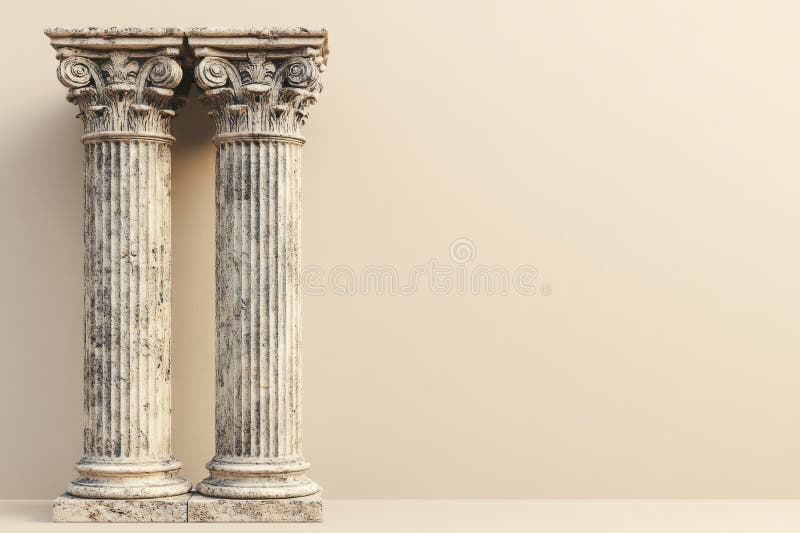 Two Weathered Corinthian Columns Stand Against a Beige Backdrop ...