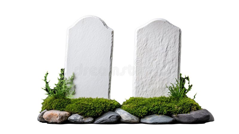 Two Weathered Gravestones with Greenery on Transparent Background Stock ...