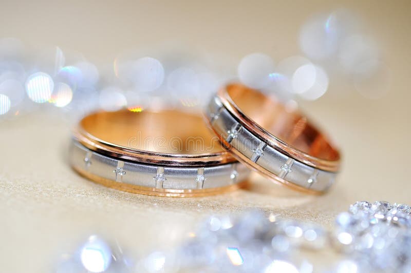 Two Wedding Gold Rings Diamond Stock Photo - Image of engagement ...