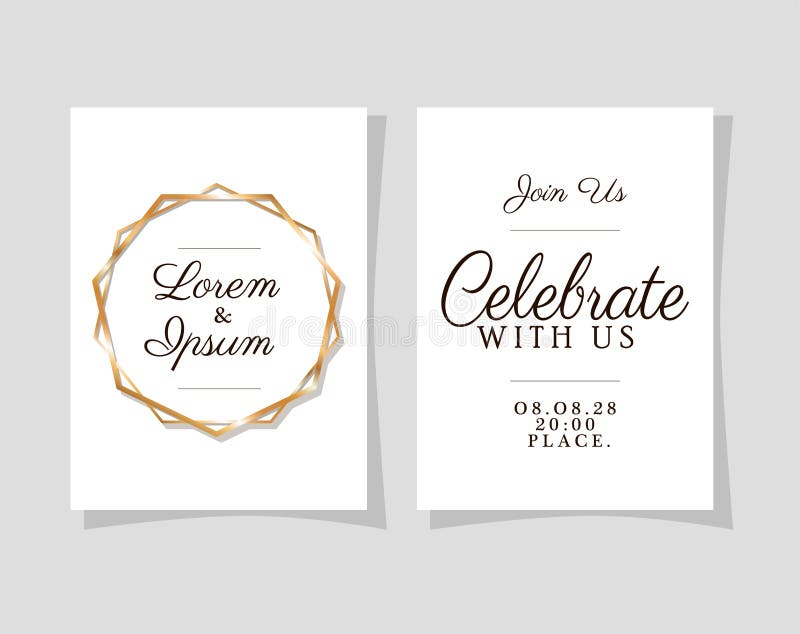 Two Wedding Invitations with Gold Frames Vector Design Stock Vector ...