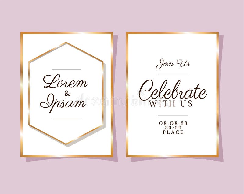 Two Wedding Invitations with Gold Frames Vector Design Stock Vector ...