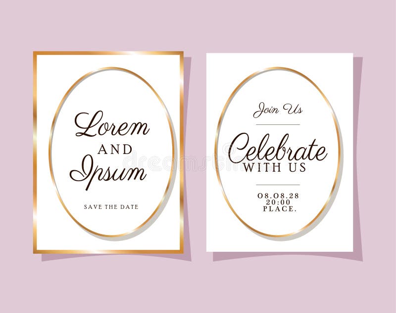 Two Wedding Invitations with Gold Frames Vector Design Stock Vector ...