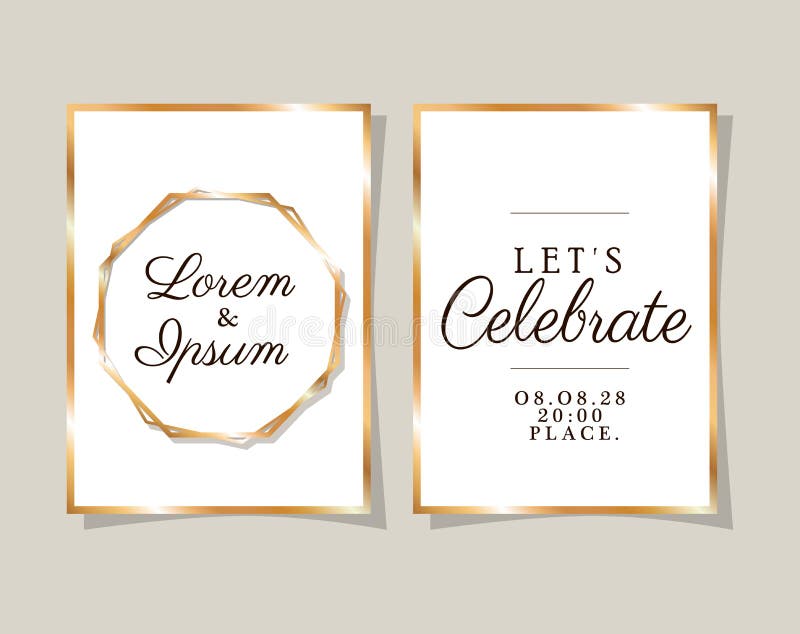 Two Wedding Invitations with Gold Frames Vector Design Stock Vector ...
