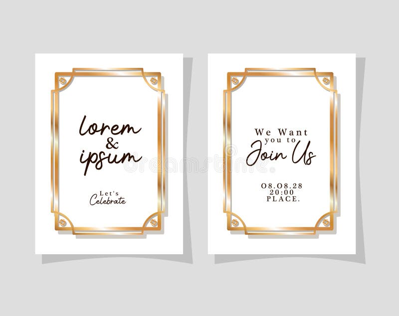 Two Wedding Invitations with Gold Frames Vector Design Stock Vector ...