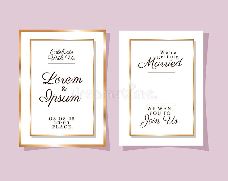 Two Wedding Invitations with Gold Frames Vector Design Stock Vector ...