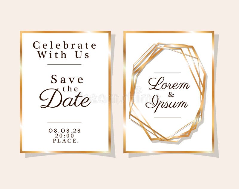 Two Wedding Invitations with Gold Frames Vector Design Stock Vector ...
