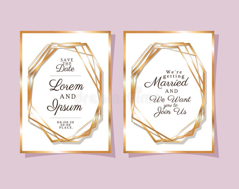 Two Wedding Invitations with Gold Frames Vector Design Stock Vector ...