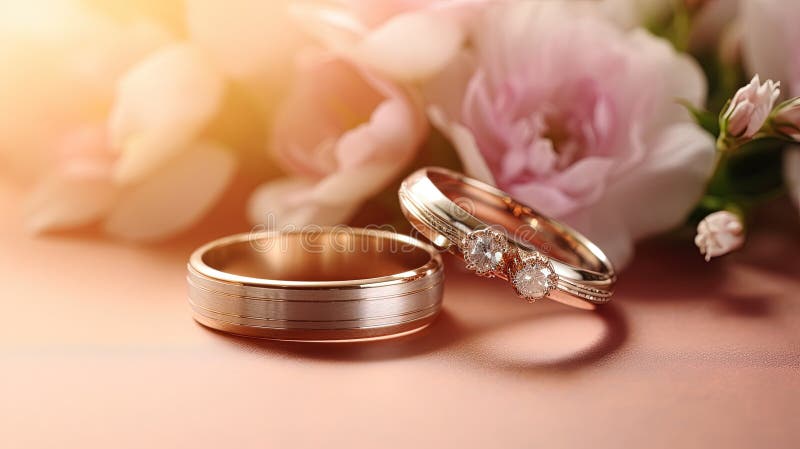 Two Wedding Ring on Pastel Background Stock Illustration - Illustration ...
