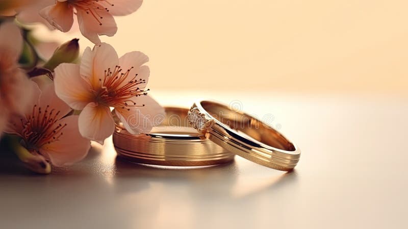 Two Wedding Ring on Pastel Background Stock Photo - Image of golden ...
