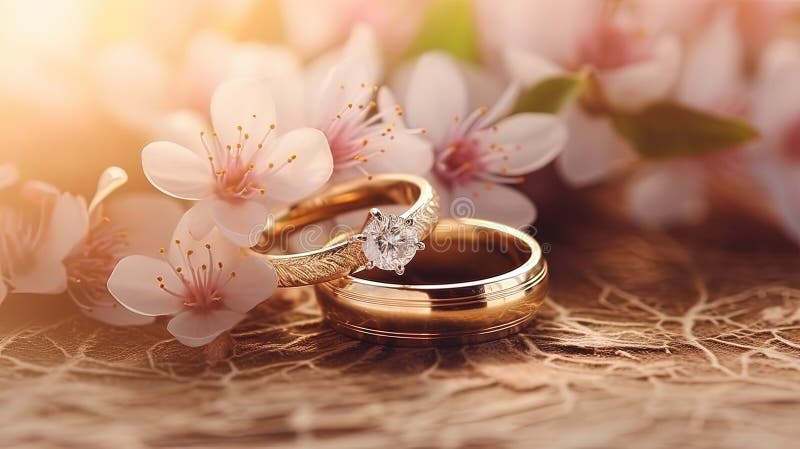 Two Wedding Ring on Pastel Background Stock Image - Image of flower ...