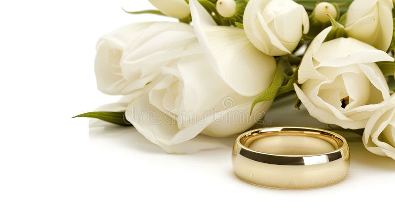 Two Wedding Rings are Beautifully Displayed Alongside Delicate Roses ...