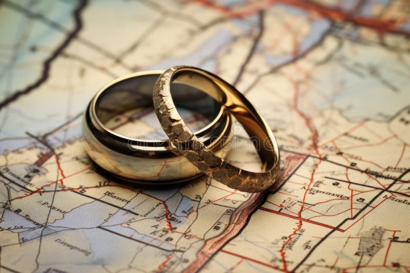 Two Wedding Rings with Cracks on a Faded Map Stock Illustration ...