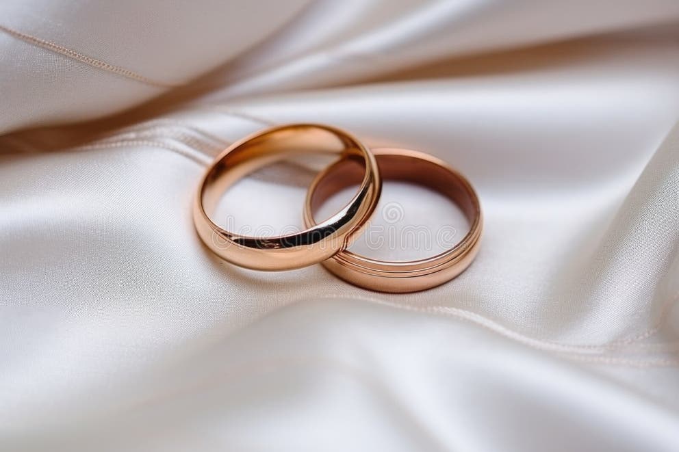 Two Wedding Rings Interlocked on White Satin Stock Image - Image of ...