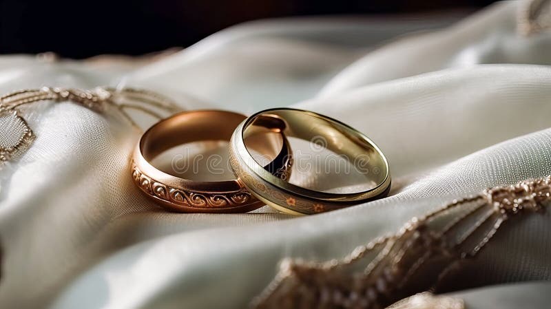 Two Wedding Rings Lie on Light Satin Stock Illustration - Illustration ...