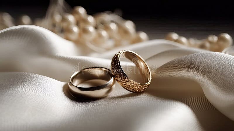 Two Wedding Rings Lie on Light Satin Stock Illustration - Illustration ...