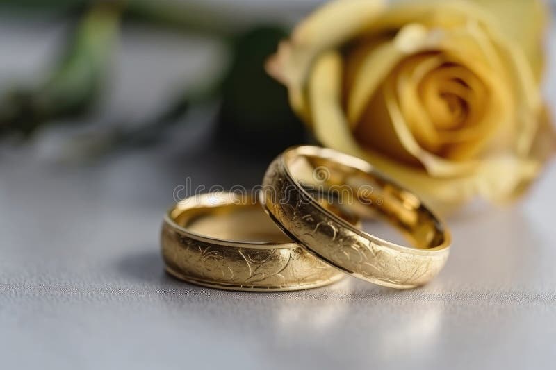 Two Wedding Rings Made of Gold on a Light Surface with Some Roses ...