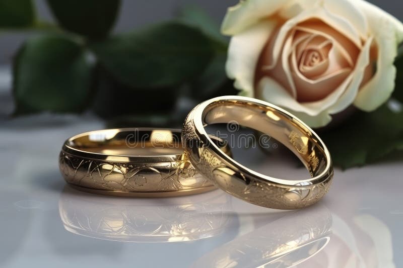 Two Wedding Rings Made of Gold on a Light Surface with Some Roses ...