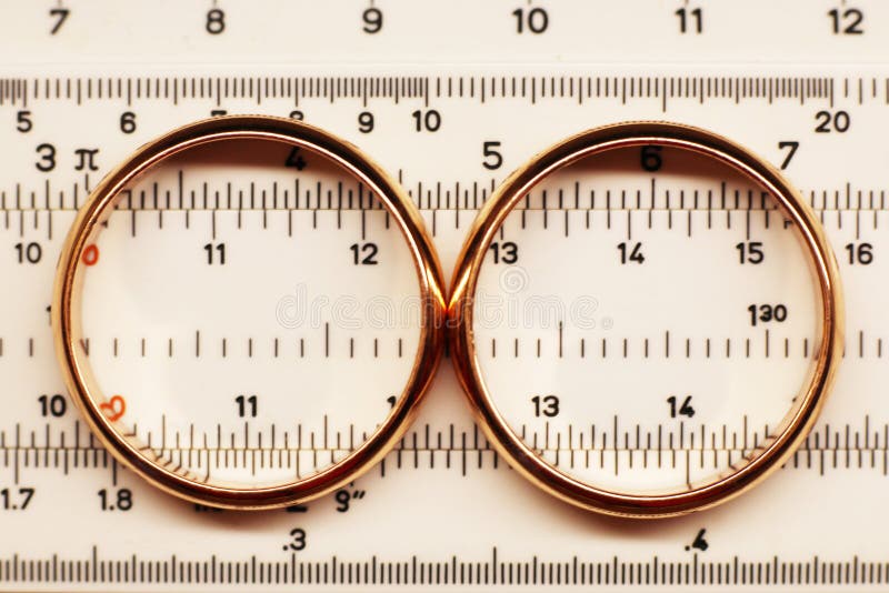 Two Wedding Rings and Measuring Device Top View Stock Photo - Image of ...