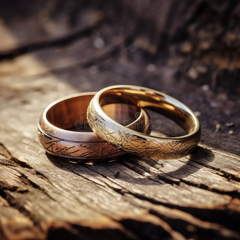 Two Wedding Rings and Old Wood Background, Rustic Effect. Stock Photo ...